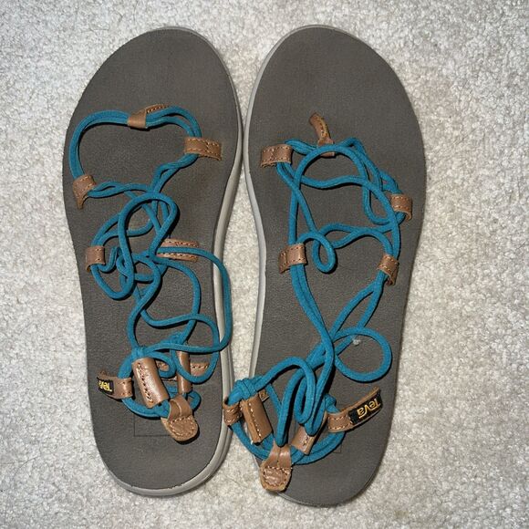 Teva | Shoes | Teva Voya Infinity Sandals Womens 8 Teal Bungee Cord ...